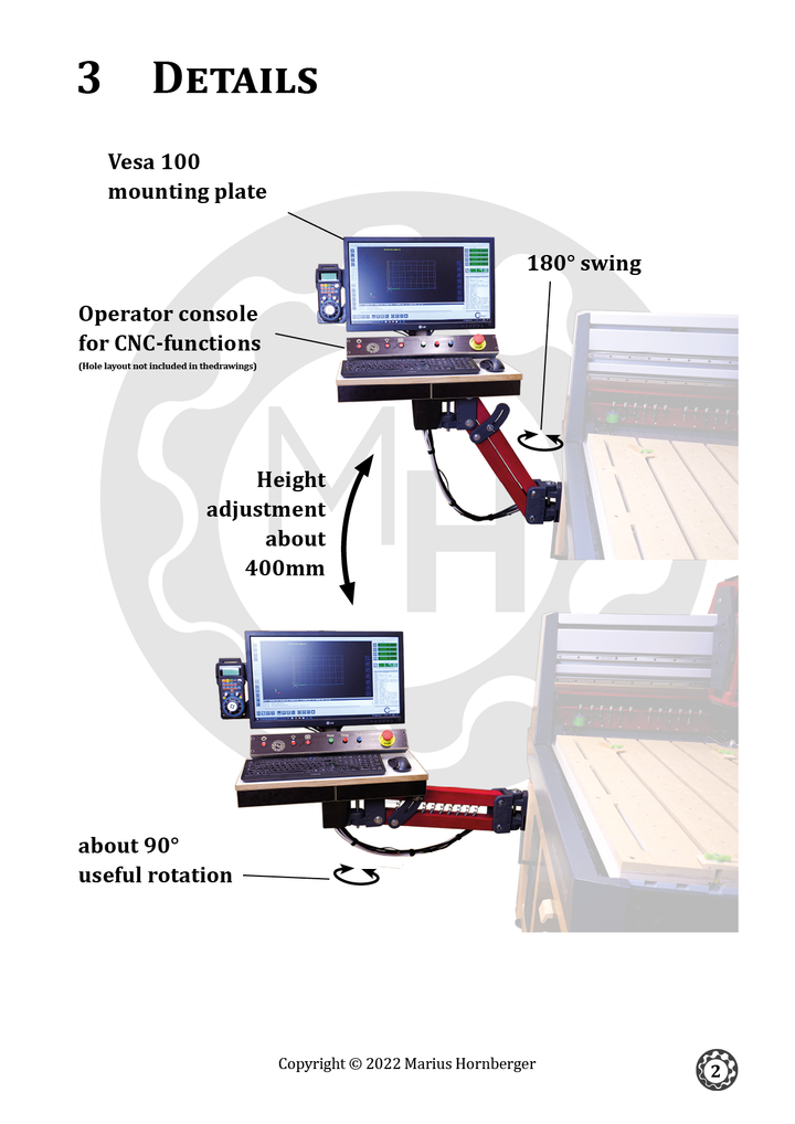 Height adjustable computer arm plans/dimensions – Marius Hornberger ...